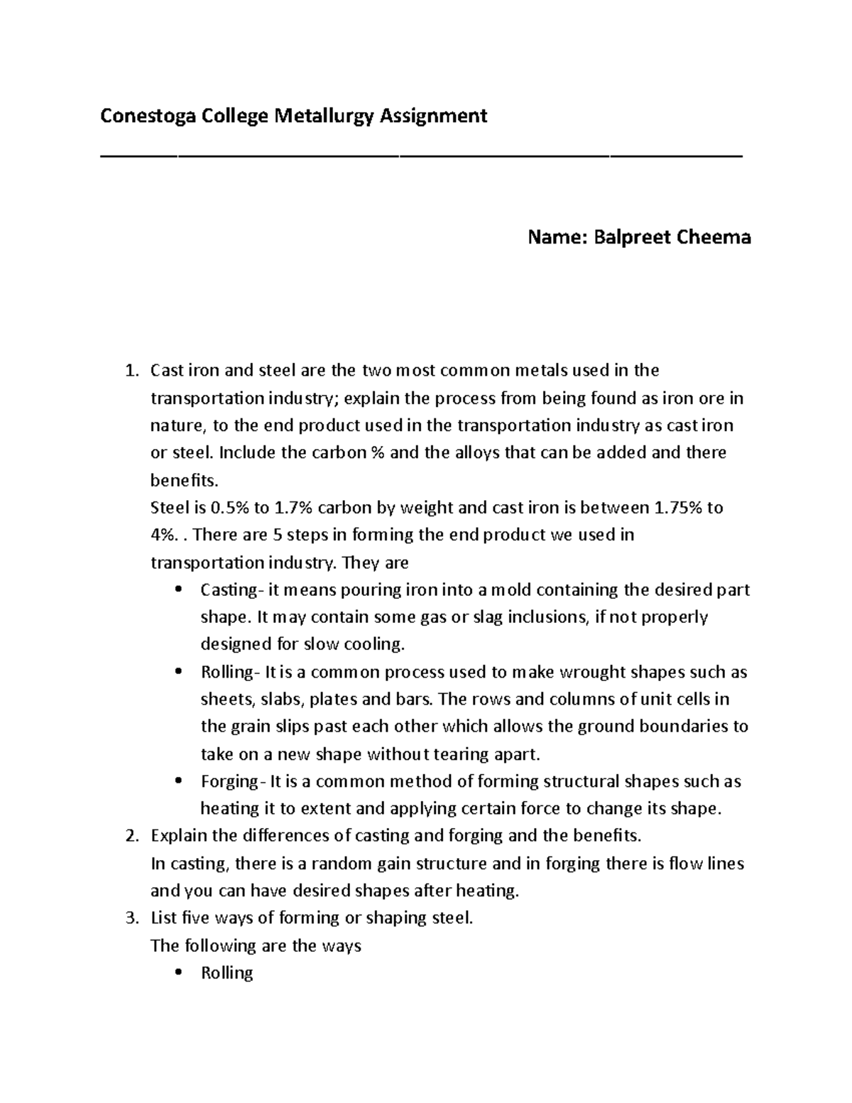 Metallurgy Assignment - Conestoga College Metallurgy Assignment - Studocu