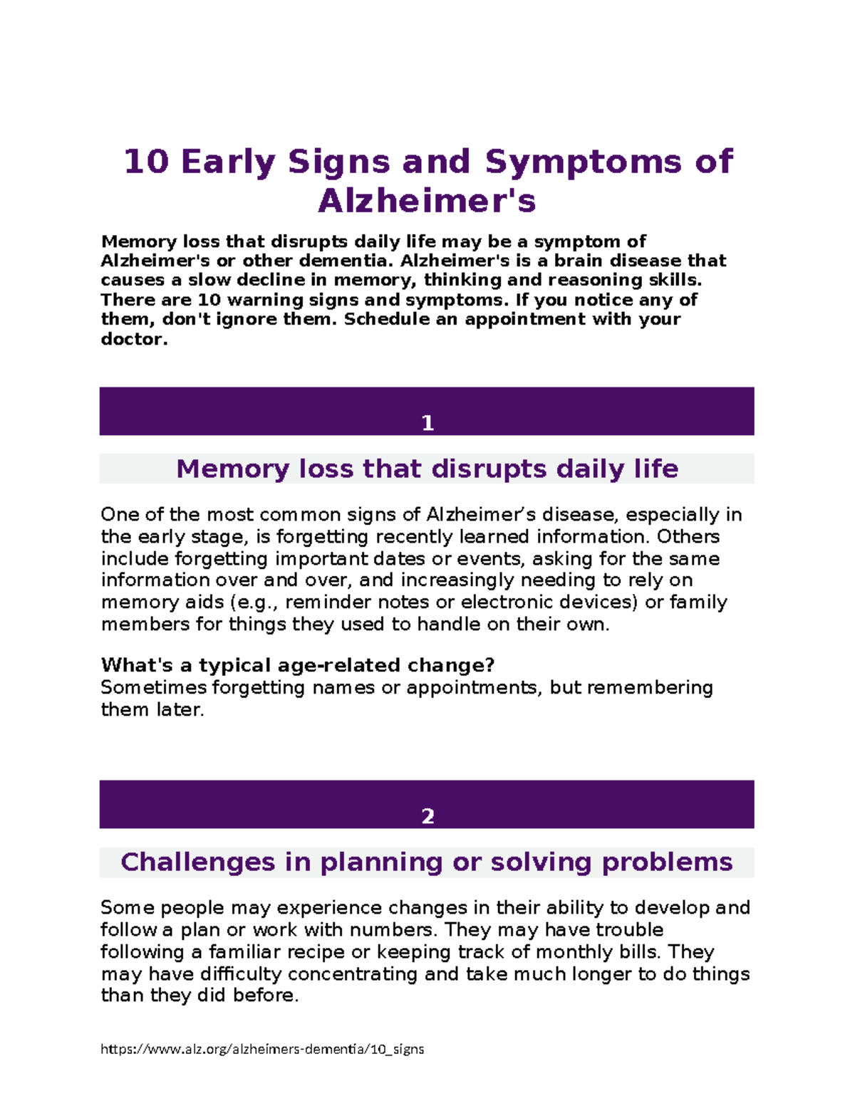 10 Early Signs and Symptoms of Alzheimer - 10 Early Signs and Symptoms ...