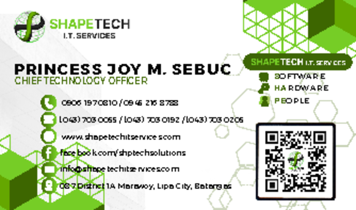 Business CARD Shapetech - 0906 197 0810 / 0945 216 8788 (043) 703 0055 / (043) 703 0192 / (043 ...