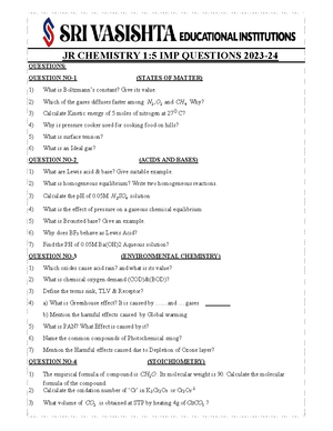 JR Chemistry IMP VSAQ 2023-24 - JR CHEMISTRY IMP VSAQ’S 2023- CHEMICAL BONDING What is octet ...