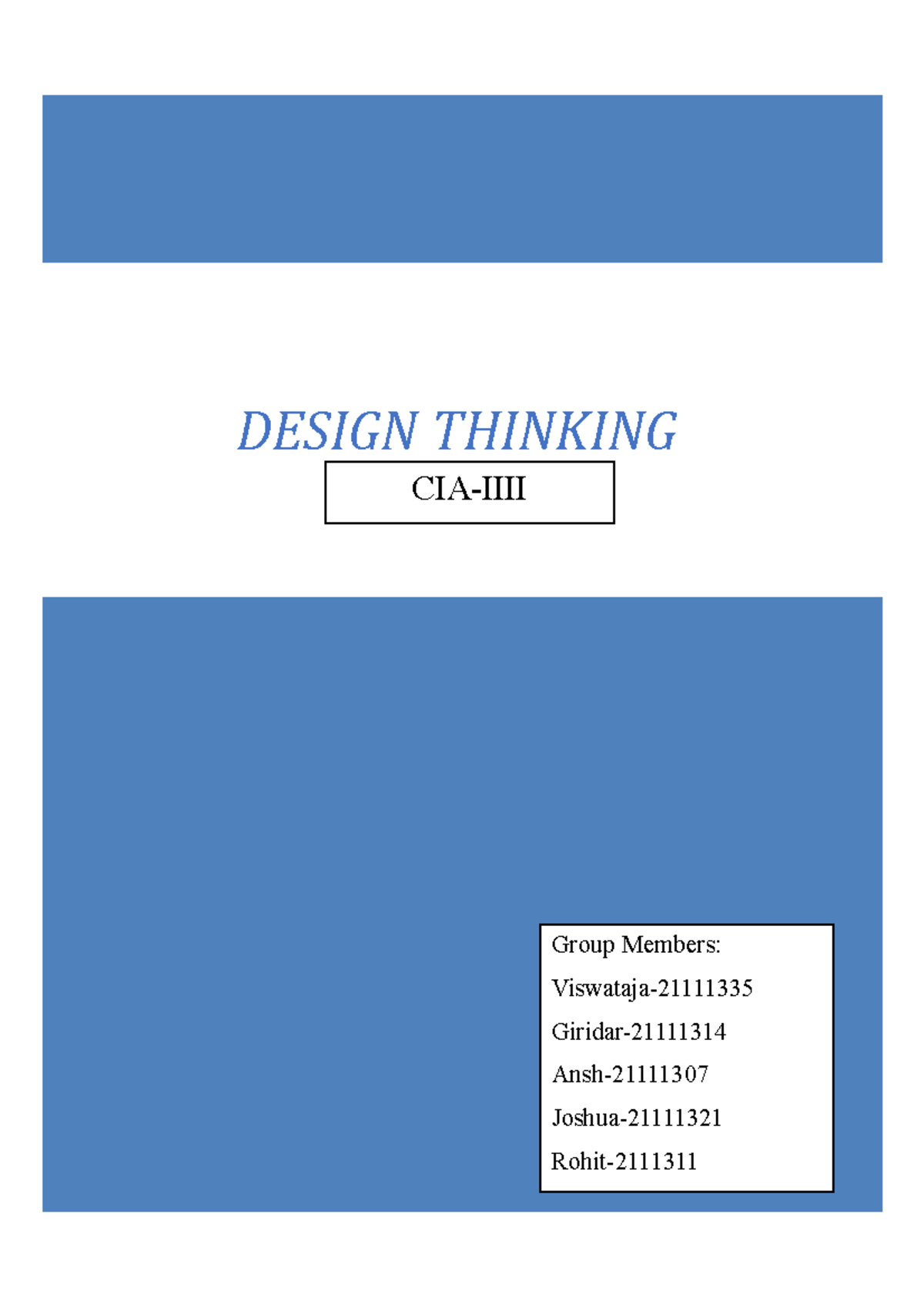 Dtcia 4 - Dt cia - DESIGN THINKING CIA-IIII Group Members: Viswataja ...