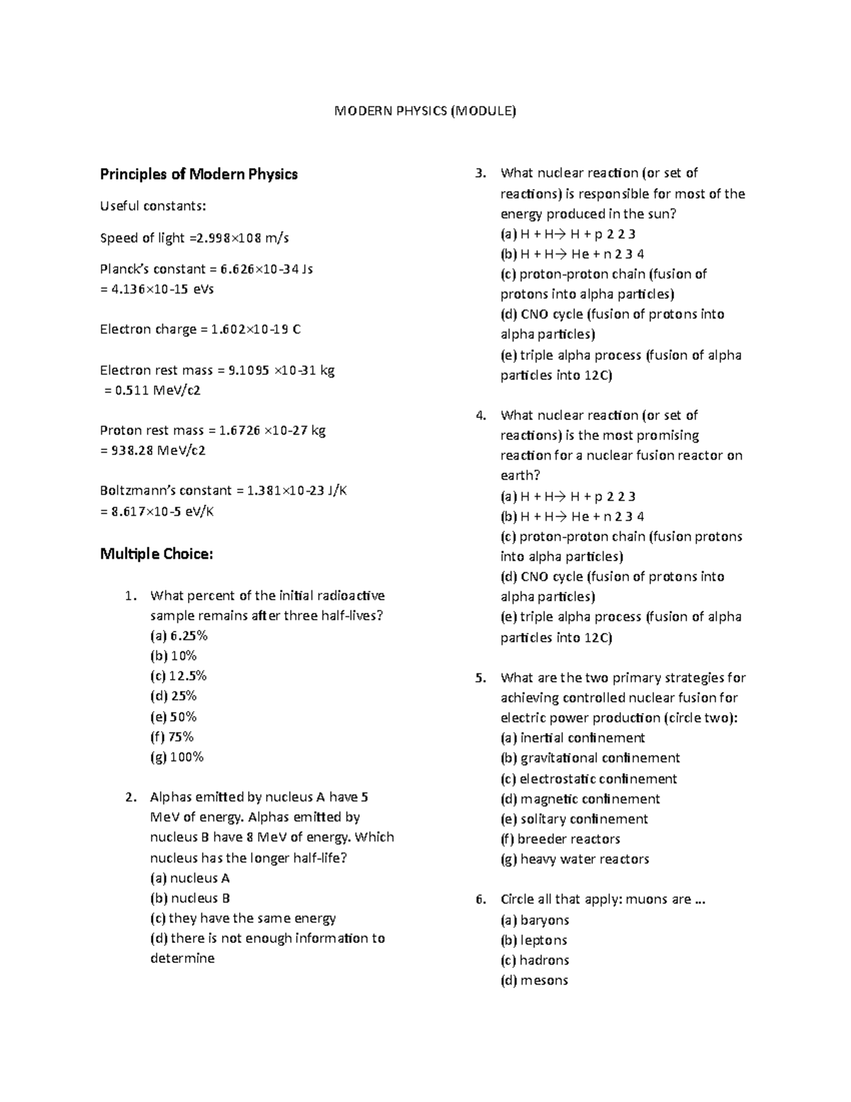 Module IN Modern Physics - MODERN PHYSICS (MODULE) Principles of Modern ...