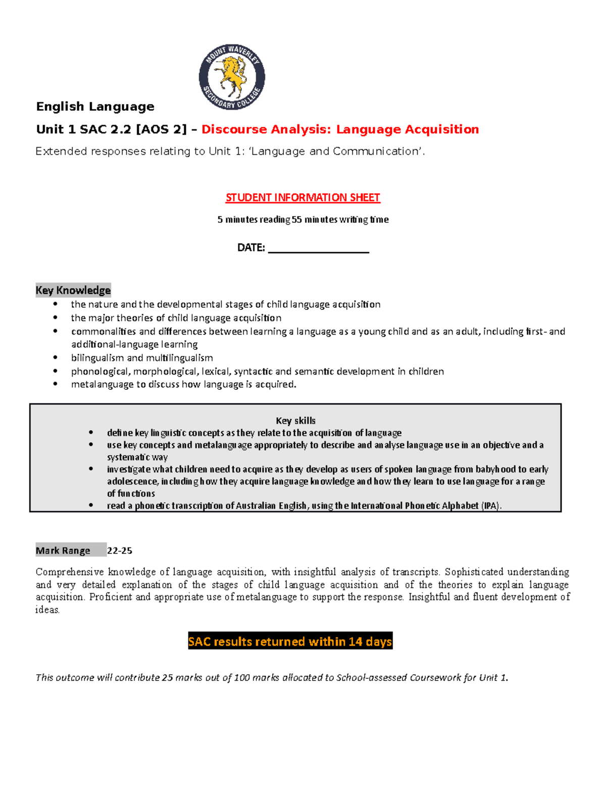 Y11 ELang U1 O2.2 Discourse Analysis Language Acquisition Info ...
