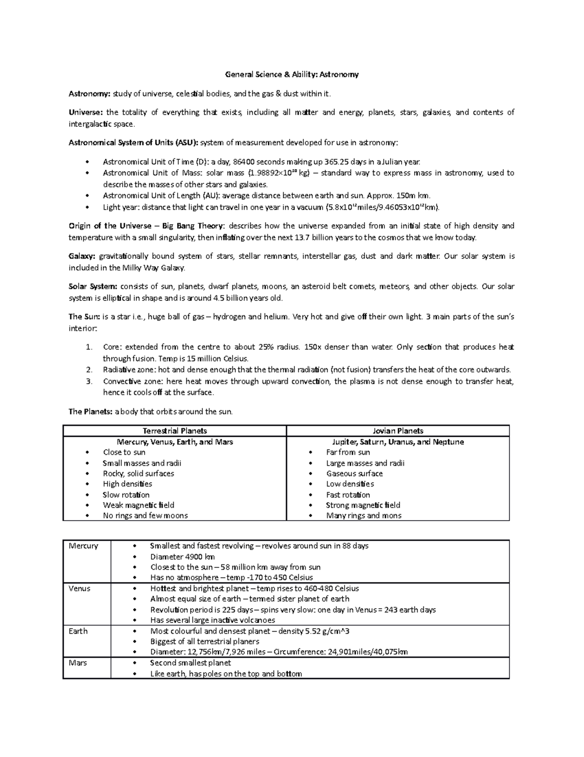 1. Astronomy - science notes - General Science & Ability: Astronomy ...