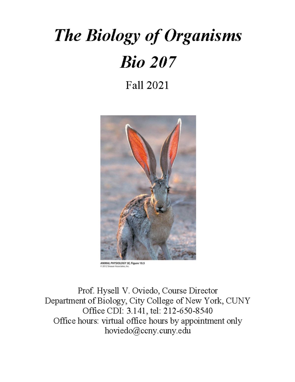 207 Syllabus material - The Biology of Organisms Bio 207 Fall 2021 Prof ...