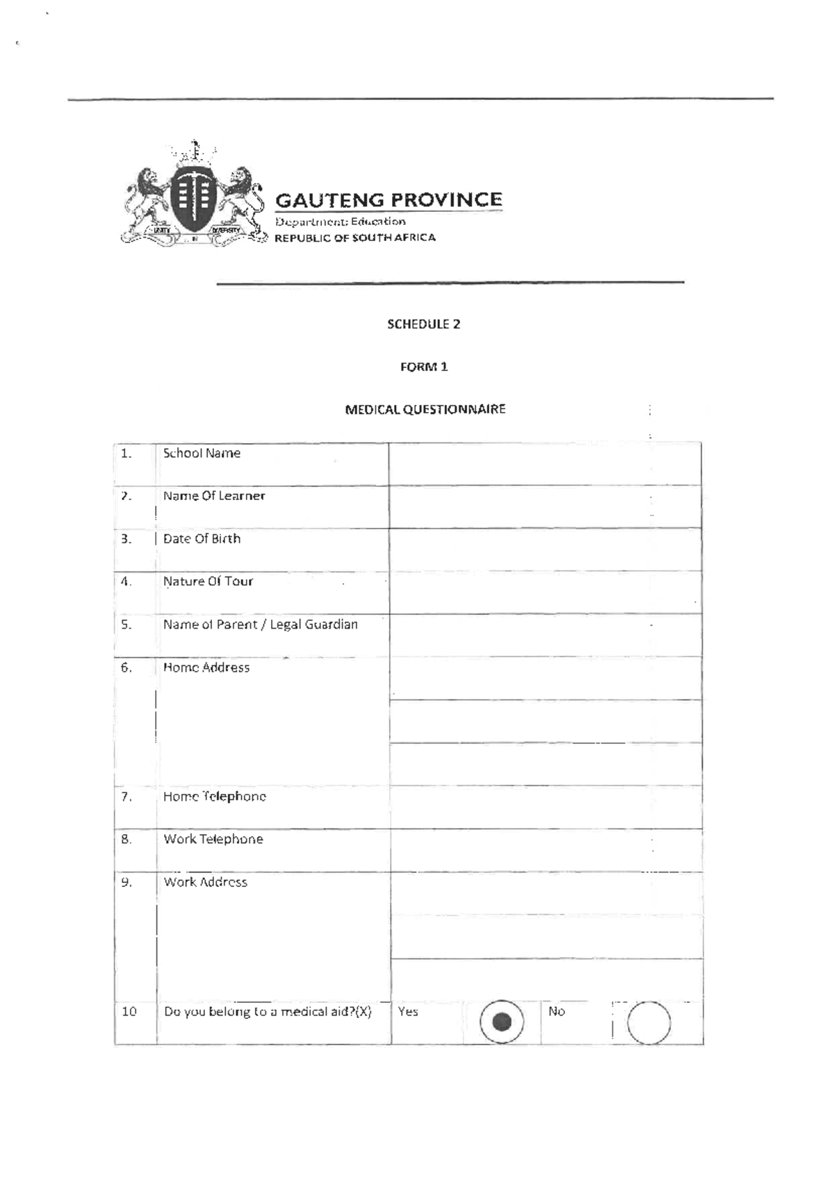 District Individual Forms - GAUTENG PROVINCE Department: Education ...