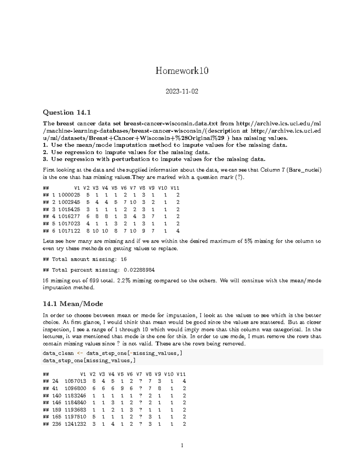 Homework 10-1 - Homework 2023-11- Question 14. The breast cancer data set - Studocu