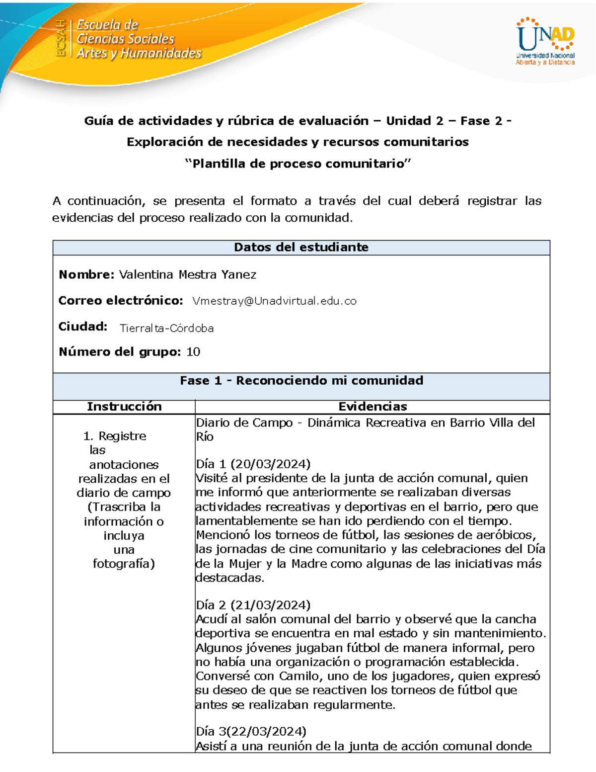 Anexo 1-Plantilla del proceso comunitario Valentina Mestra - Guía de actividades y rúbrica de ...