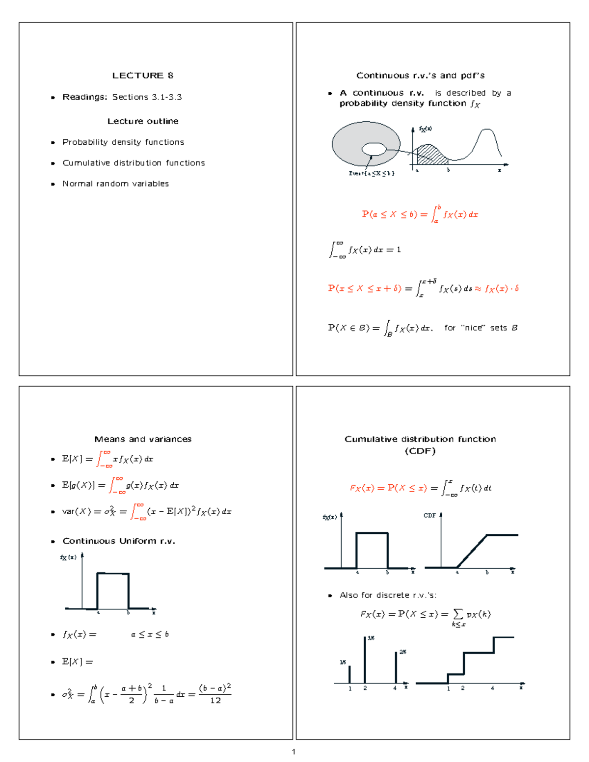 Stat Random Variable 3 Lecture 8 Continuous Rs And Pdfs • Readings Sections 31 3 • A