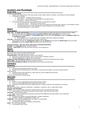 LN Chapter 25 Cardiovascular Function - Lecture Notes: Assessment of ...