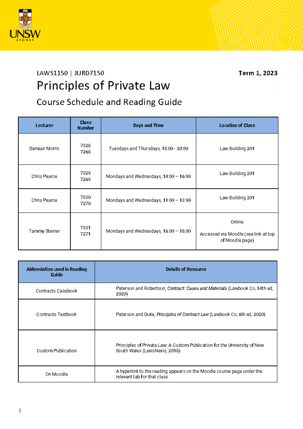 Course Schedule and Reading Guide - Principles of Private Law Term 1 ...