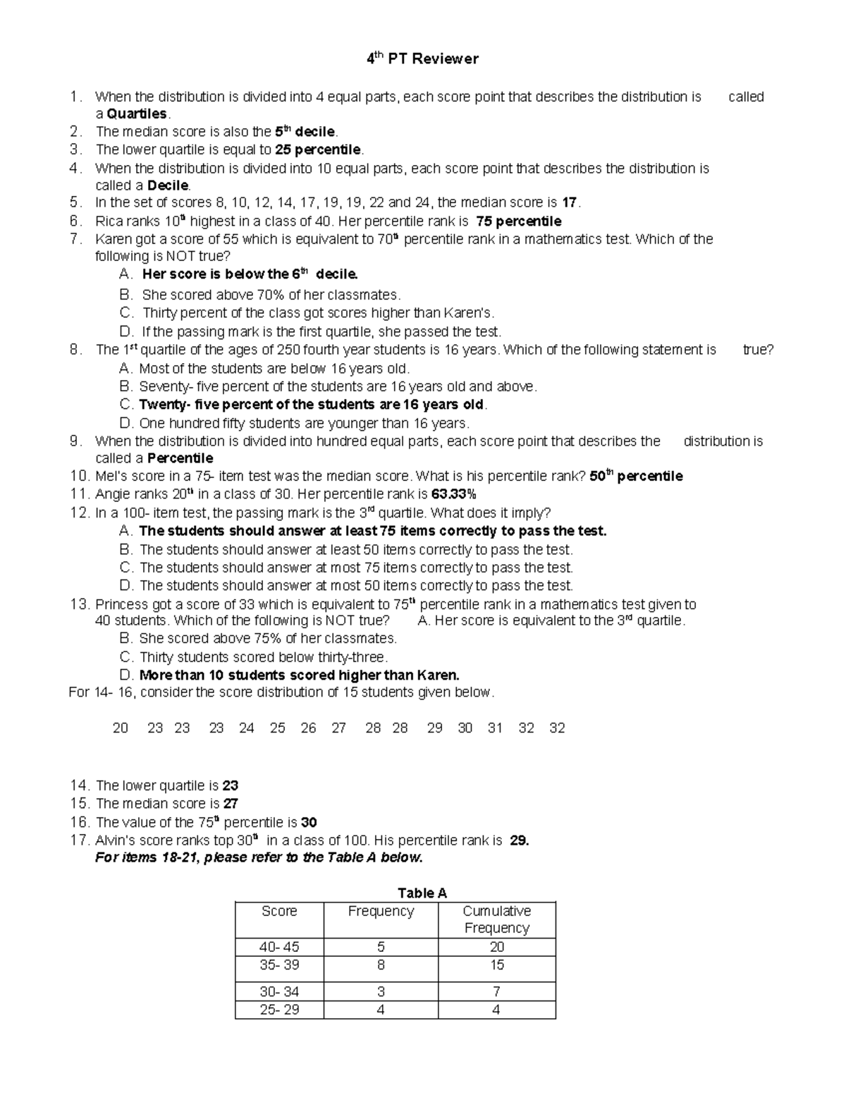 4th quarter reviewer for Mathematics - 4 th PT Reviewer 1. When the ...