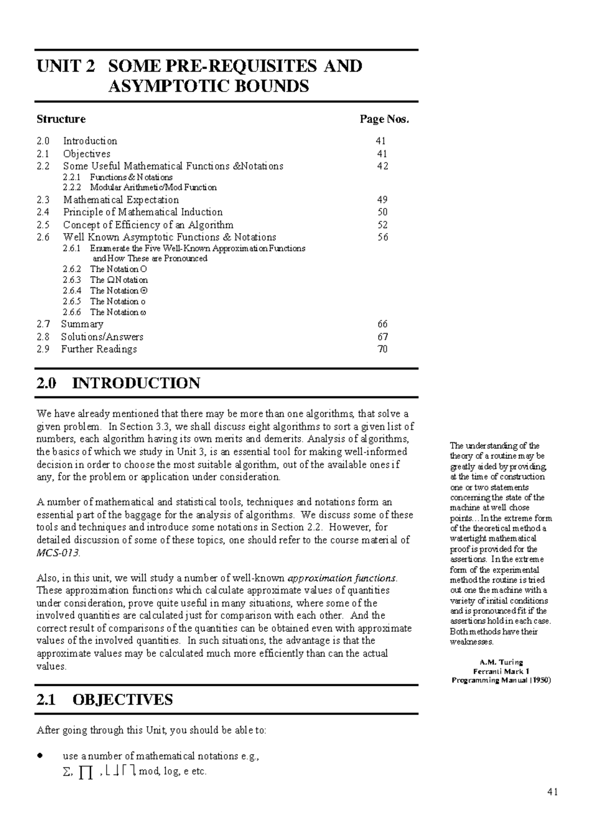 Block 1 Unit 2 Mca Design And Analysis Of Algorithm Some Pre Requisites And Asymptotic 