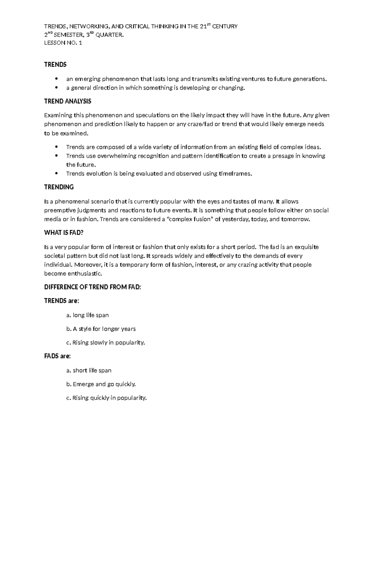 Trends Lesson 1 - Lectures - TRENDS, NETWORKING, AND CRITICAL THINKING ...