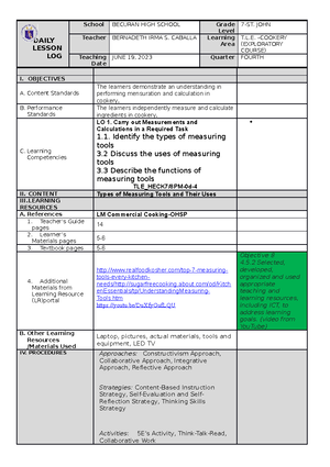 Hazards and risk dll - daily lesson log - TECHNOLOGY LIVELIHOOD ...
