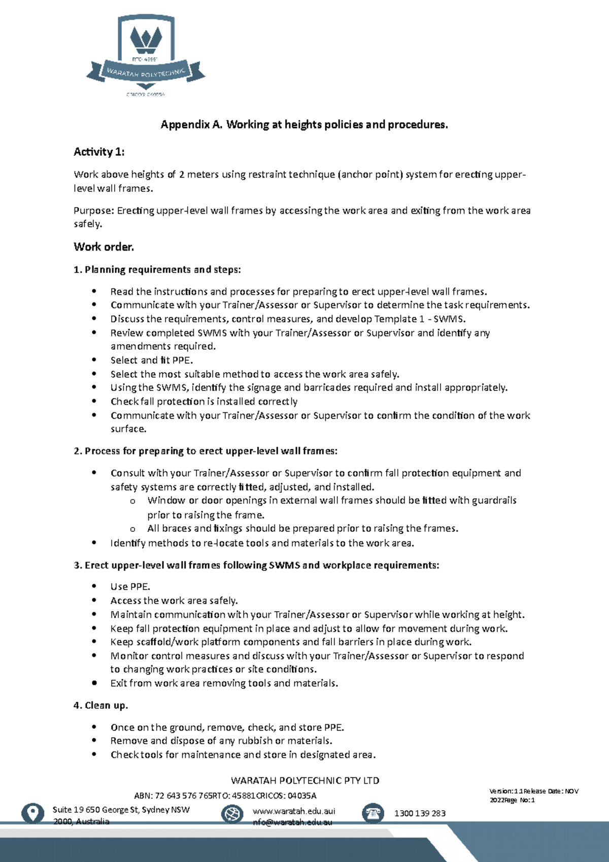 Appendix A - Working at heights policies and procedures - Suite 19 650 ...