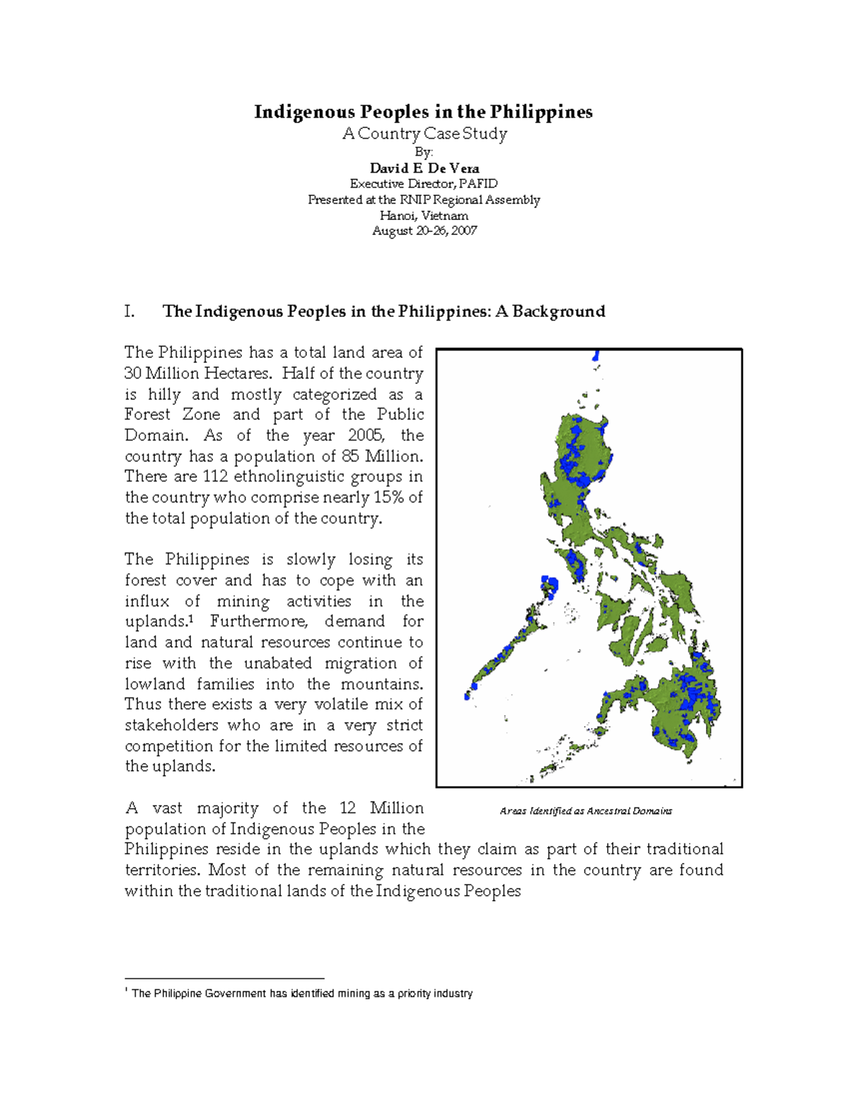Devera ip phl - ..... - Indigenous Peoples in the Philippines A Country ...