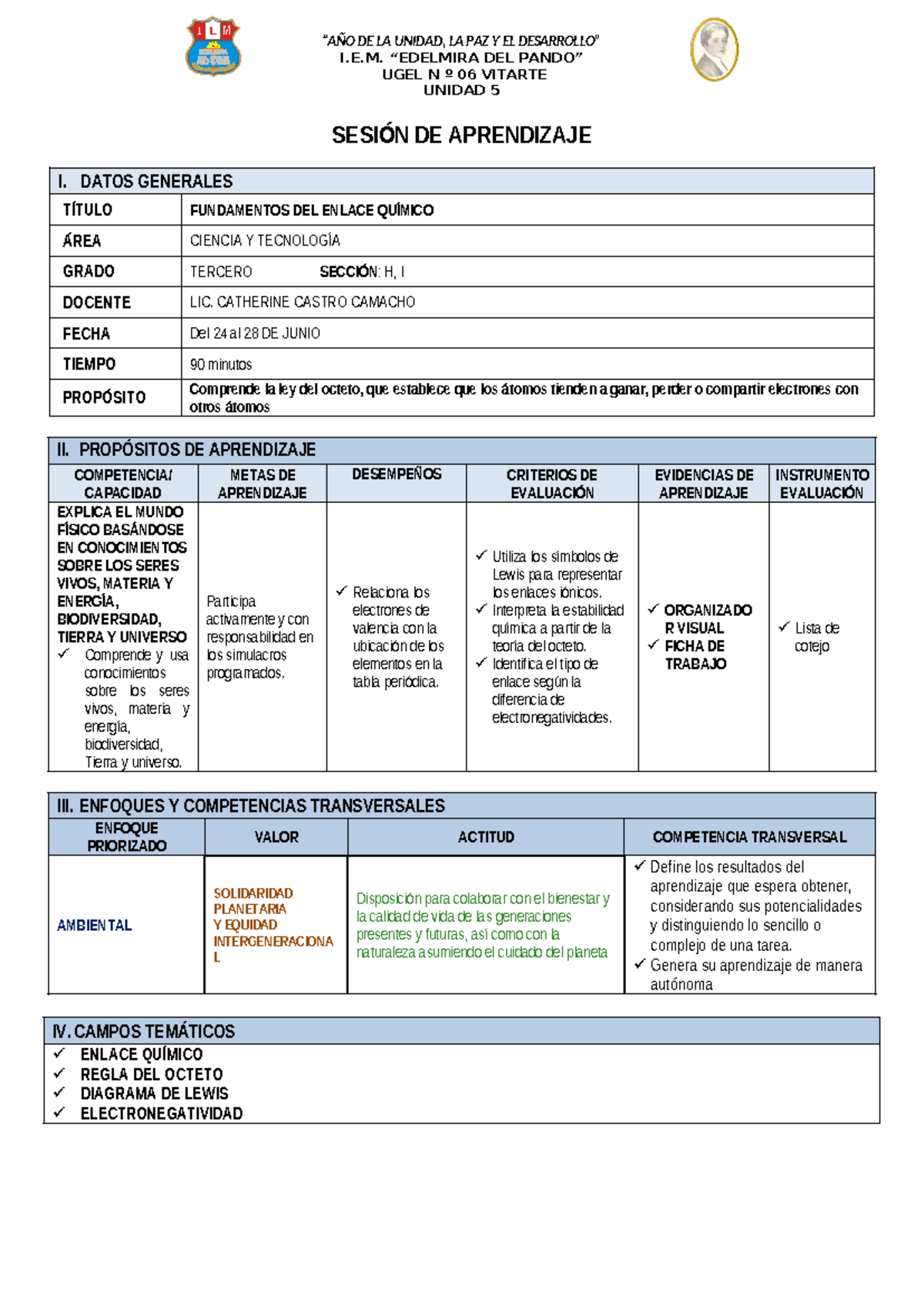 4 Unidad CYT3 SES1 Fundamento Enlace - I.E. “EDELMIRA DEL PANDO” UGEL N ...