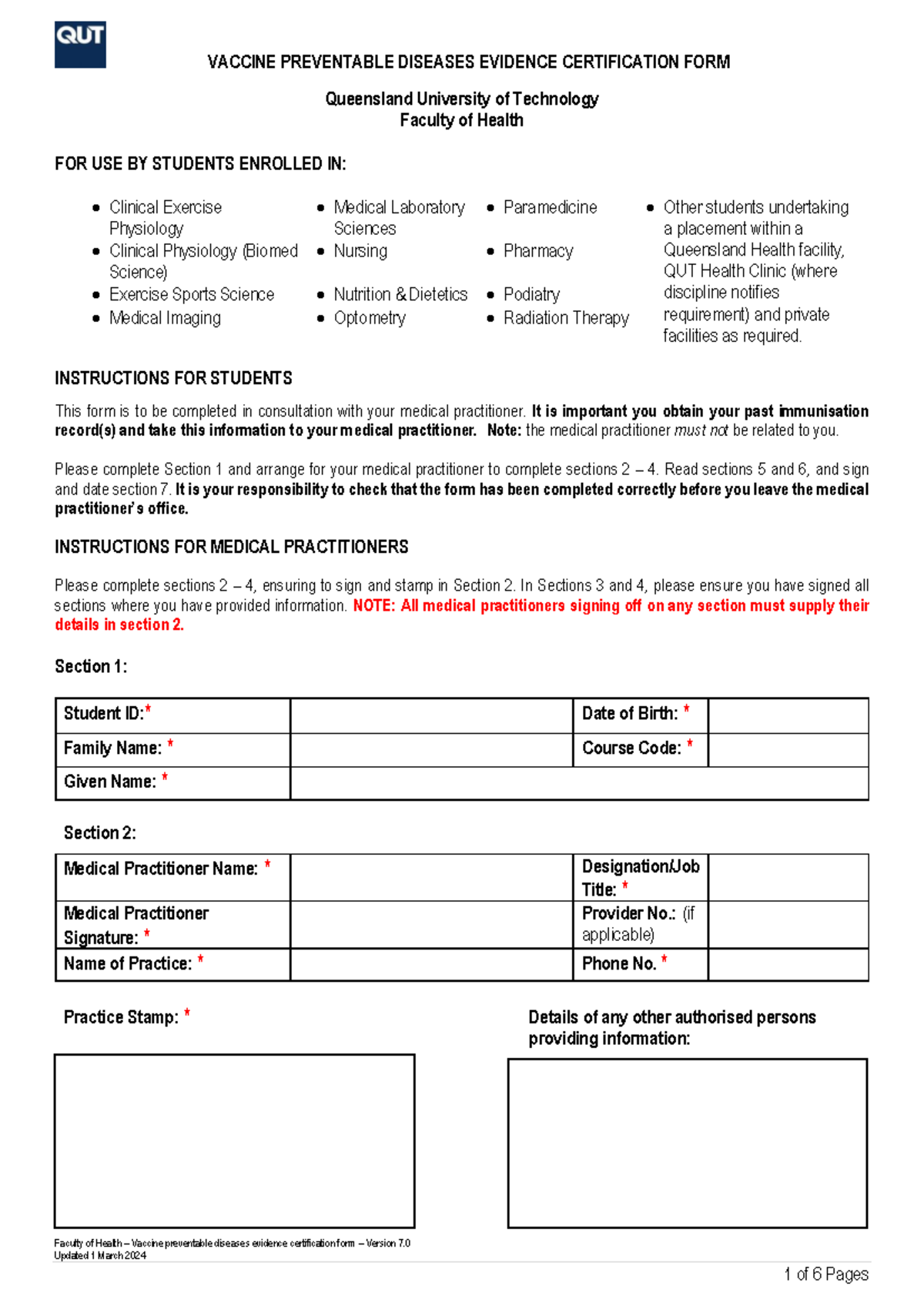 Vaccine Preventable Diseases Evidence Certification Form v7 - Faculty ...