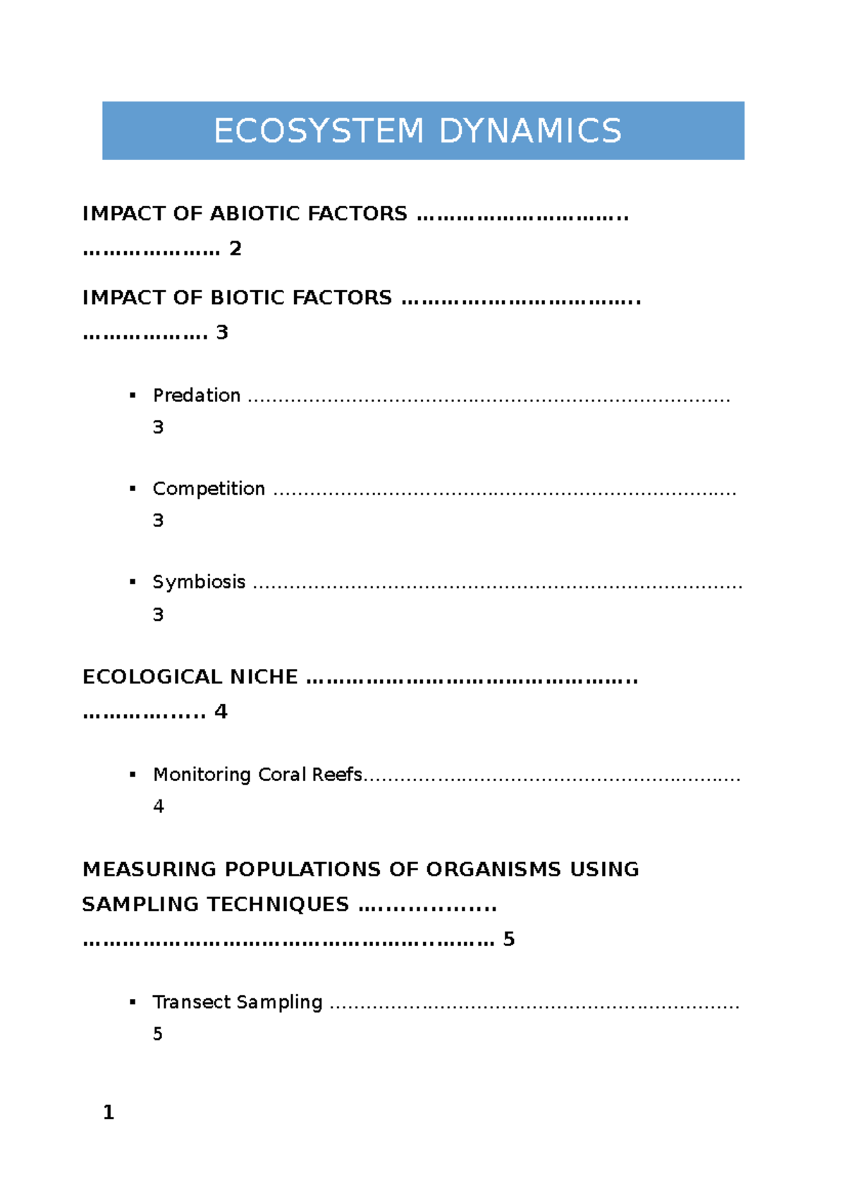 Ecosystem dynamics - Module 4 HSC - ECOSYSTEM DYNAMICS IMPACT OF ...