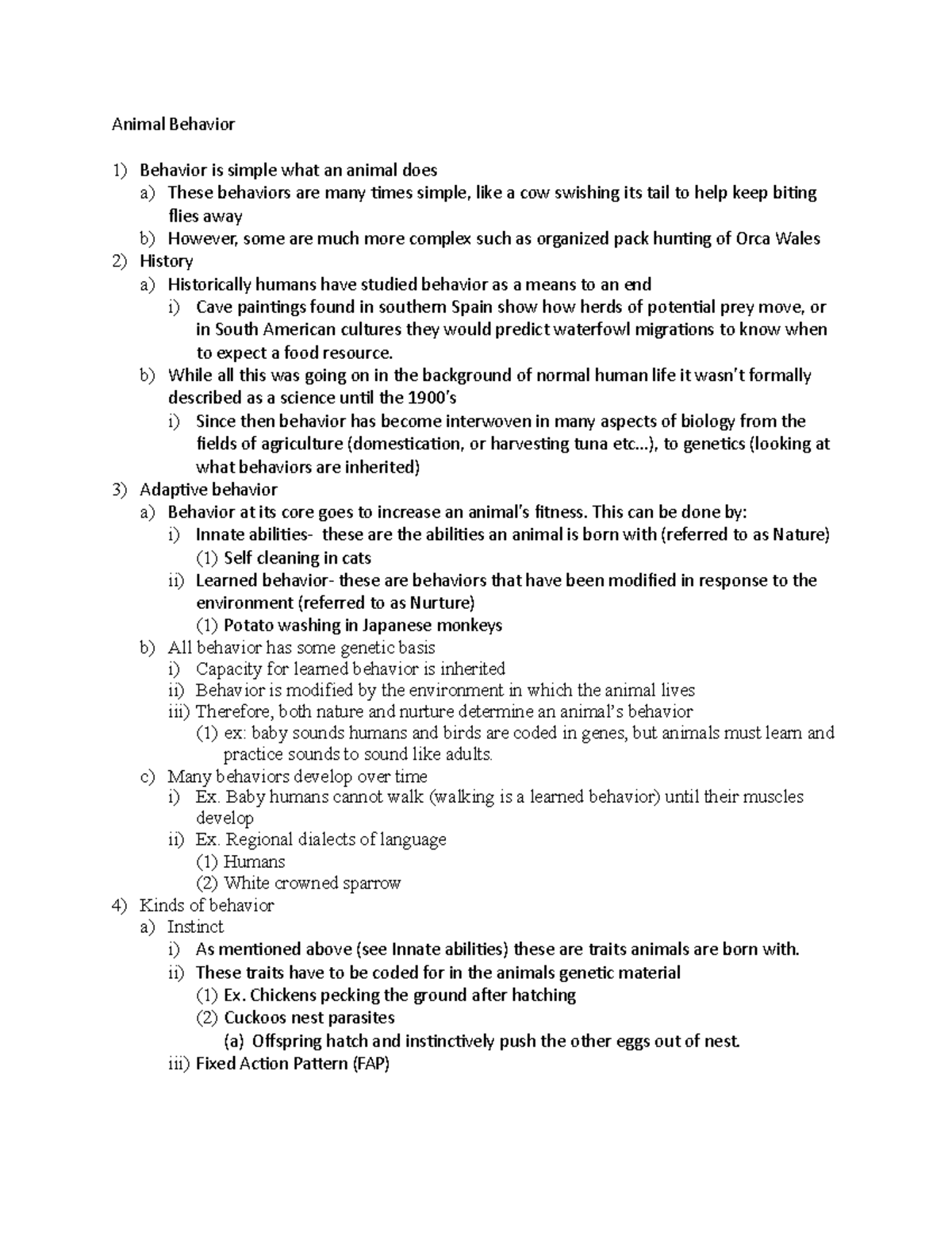 Animal Behavior - Conservation of Biology / Zoology lecture notes for ...