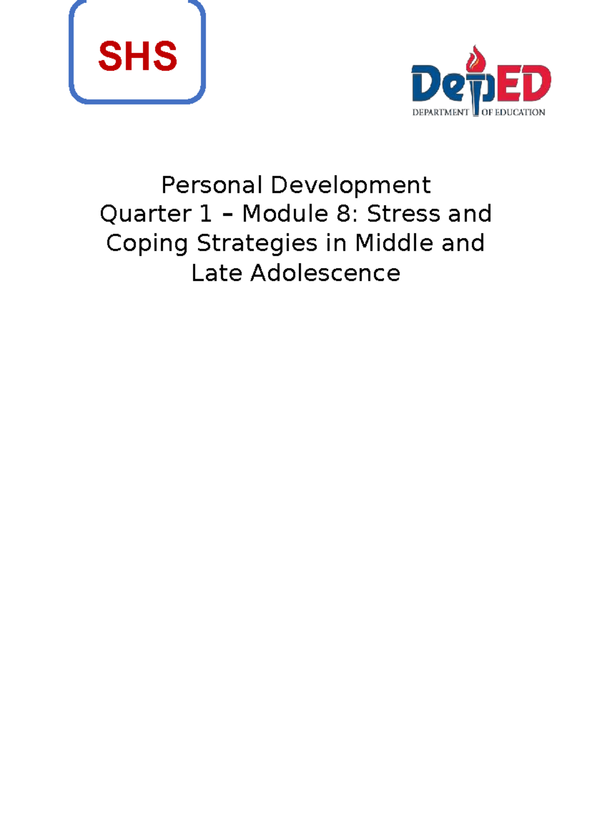 Module Stress Activity Shs Personal Development Quarter 1 Module