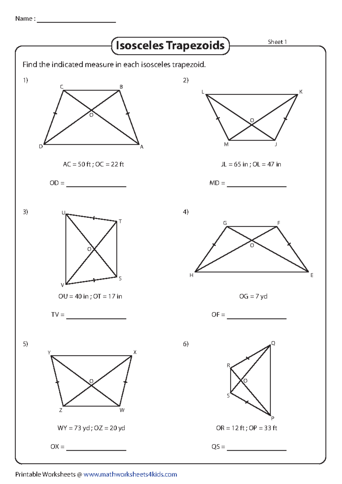 Trapeziod - Math - QS = 5) Z Y X W O 6) TV = OF = 3) V U T S O 4) H G F ...