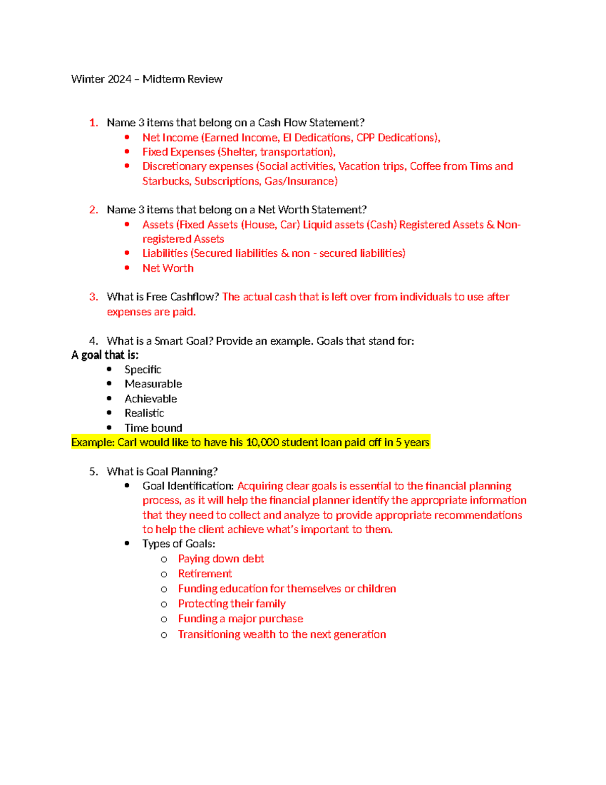 Winter 2024 - Exam Review - Winter 2024 – Midterm Review 1. Name 3 ...