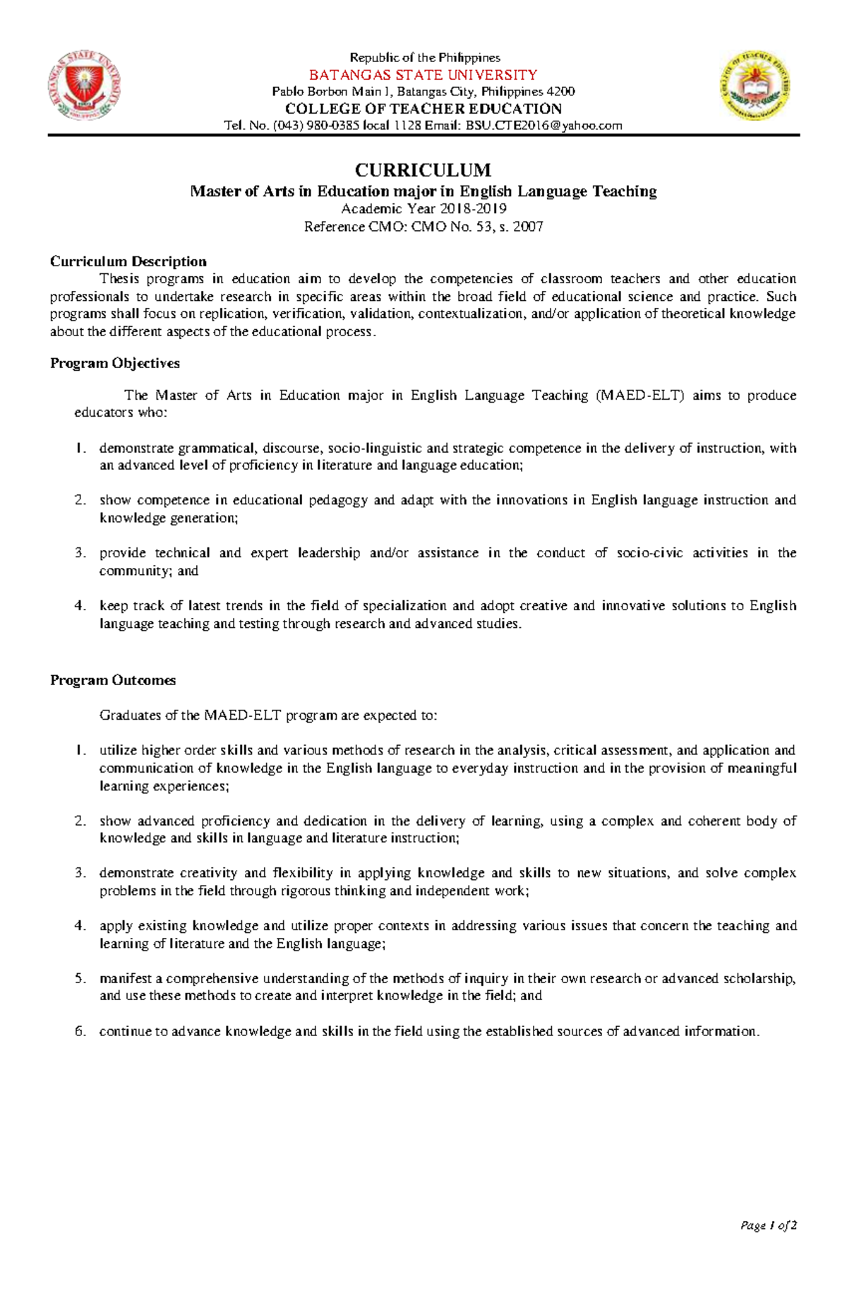Master of Arts in Education major in English Language Teaching - Page 1 ...