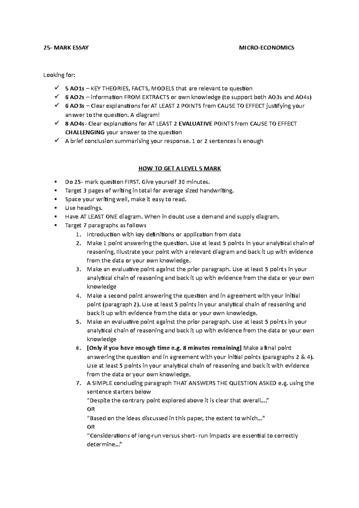 25 mark plan Micro oligopoly procons - 25- MARK ESSAY MICRO-ECONOMICS ...