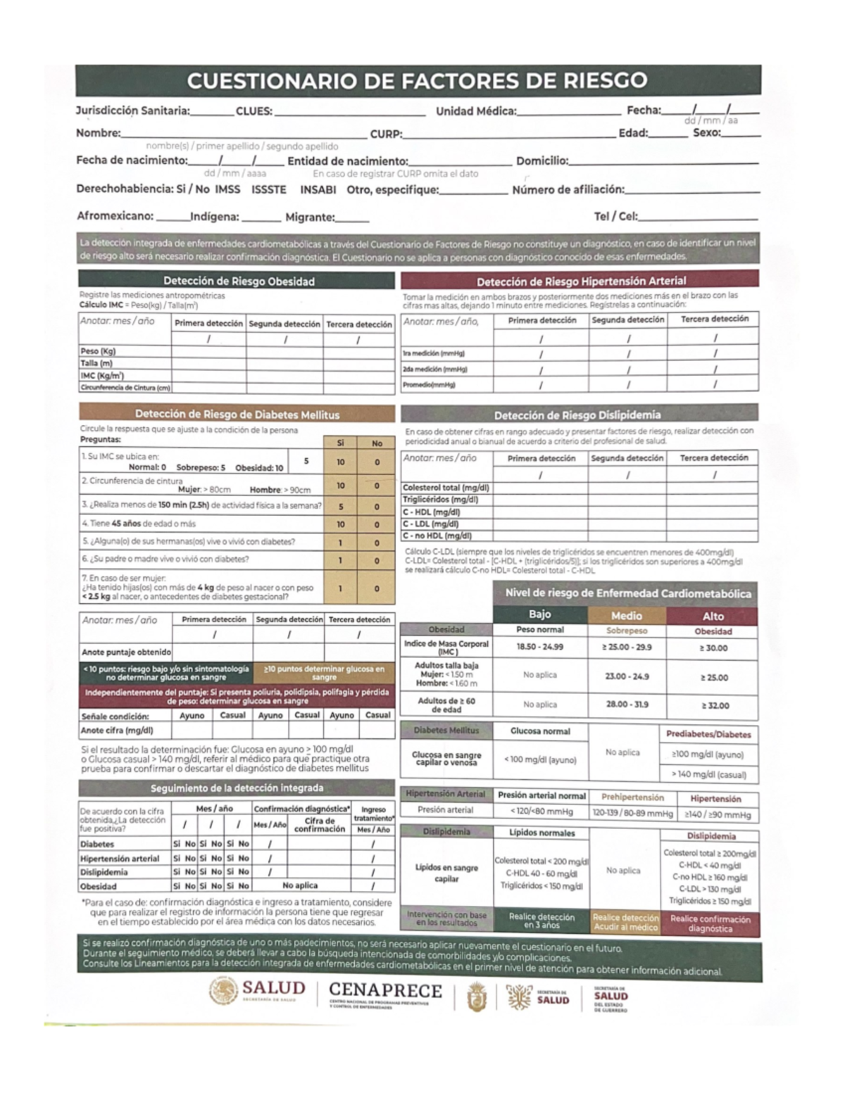 Cuestionario DE Factores DE Riesgo - CUESTIONARIO DE FACTORES DE RIESGO ...