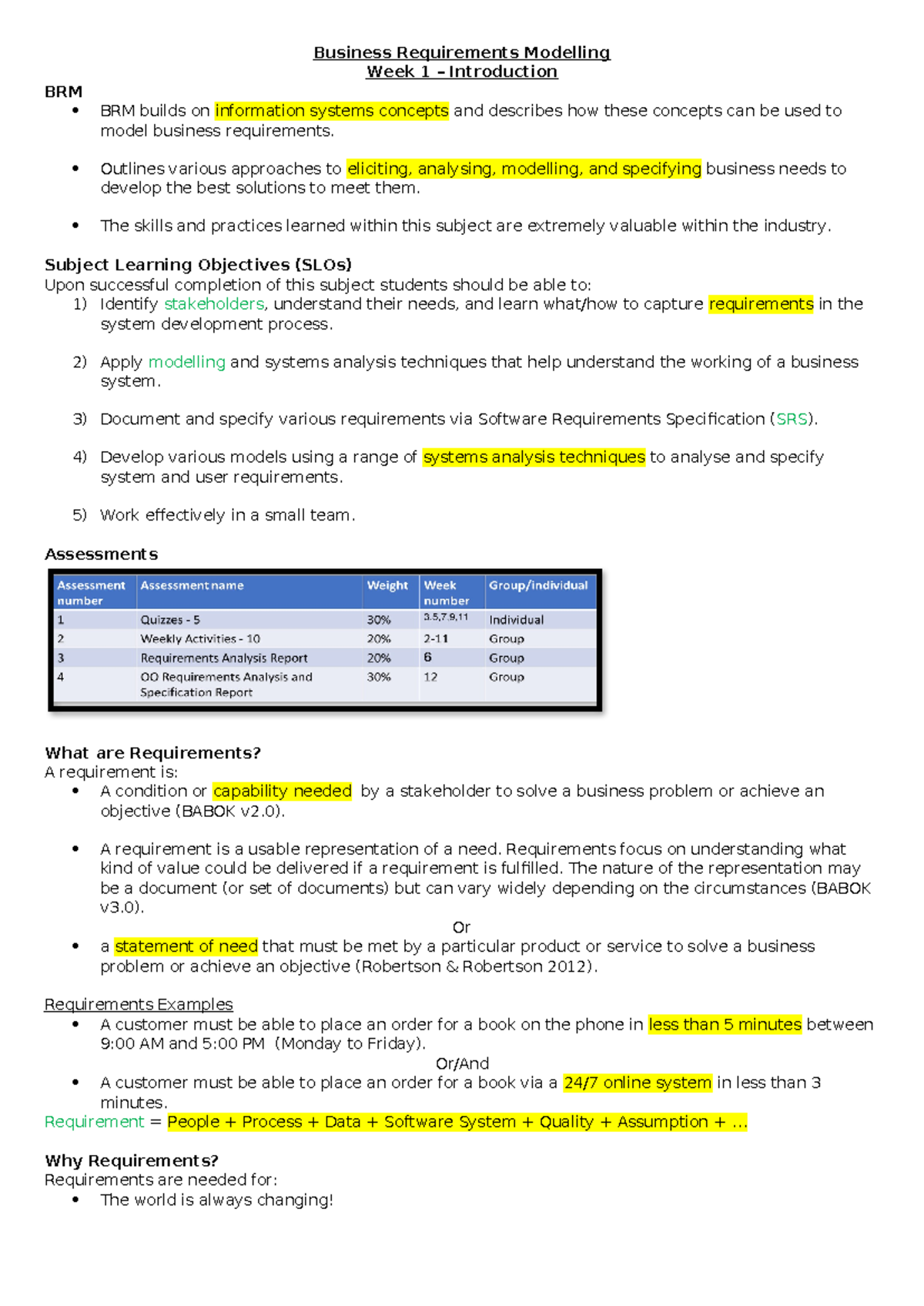 Week 1 - BRM Introduction - Business Requirements Modelling Week 1 ...
