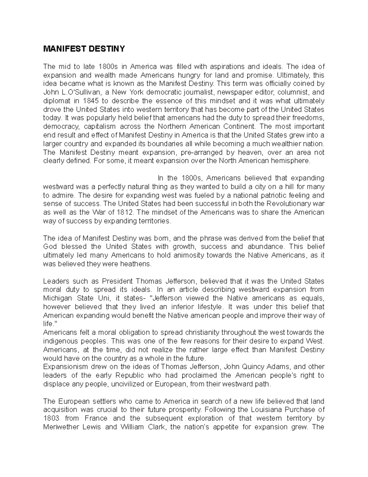 Manifest Destiny - MANIFEST DESTINY The mid to late 1800s in America ...