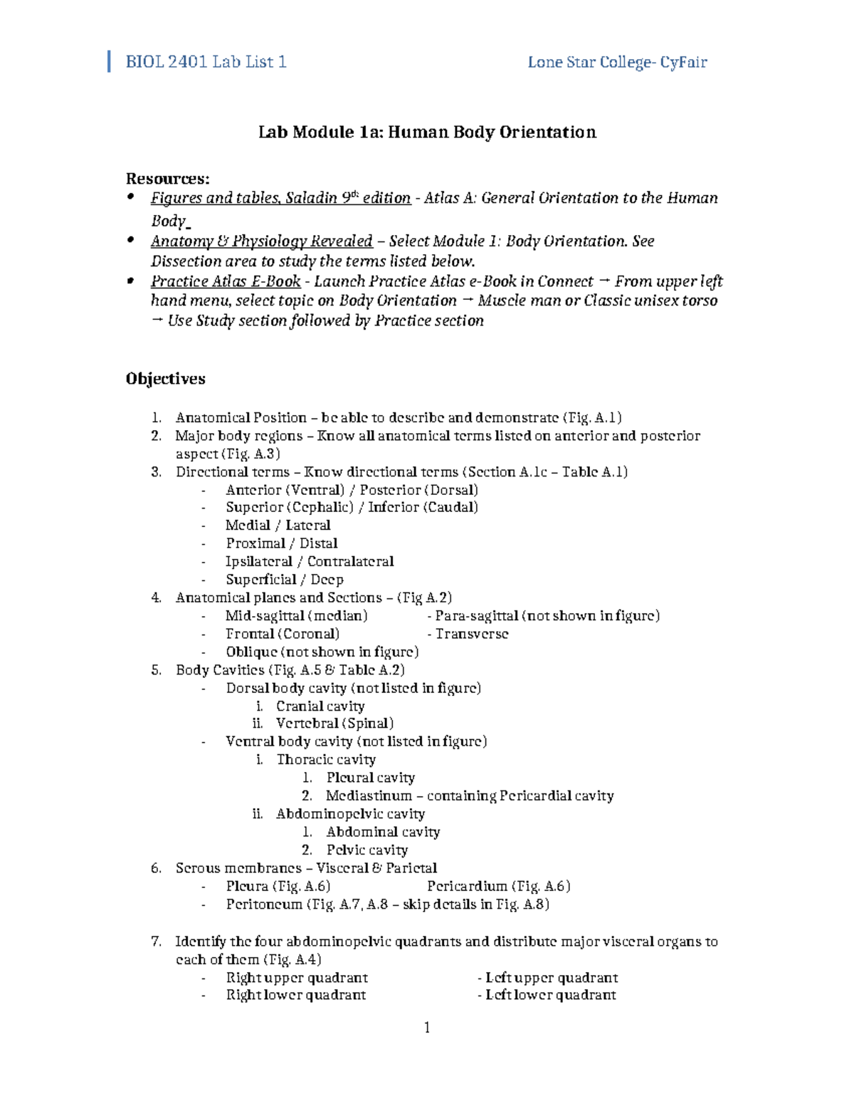 LAB 1 - Lab - Lab Module 1a: Human Body Orientation Resources: Figures ...
