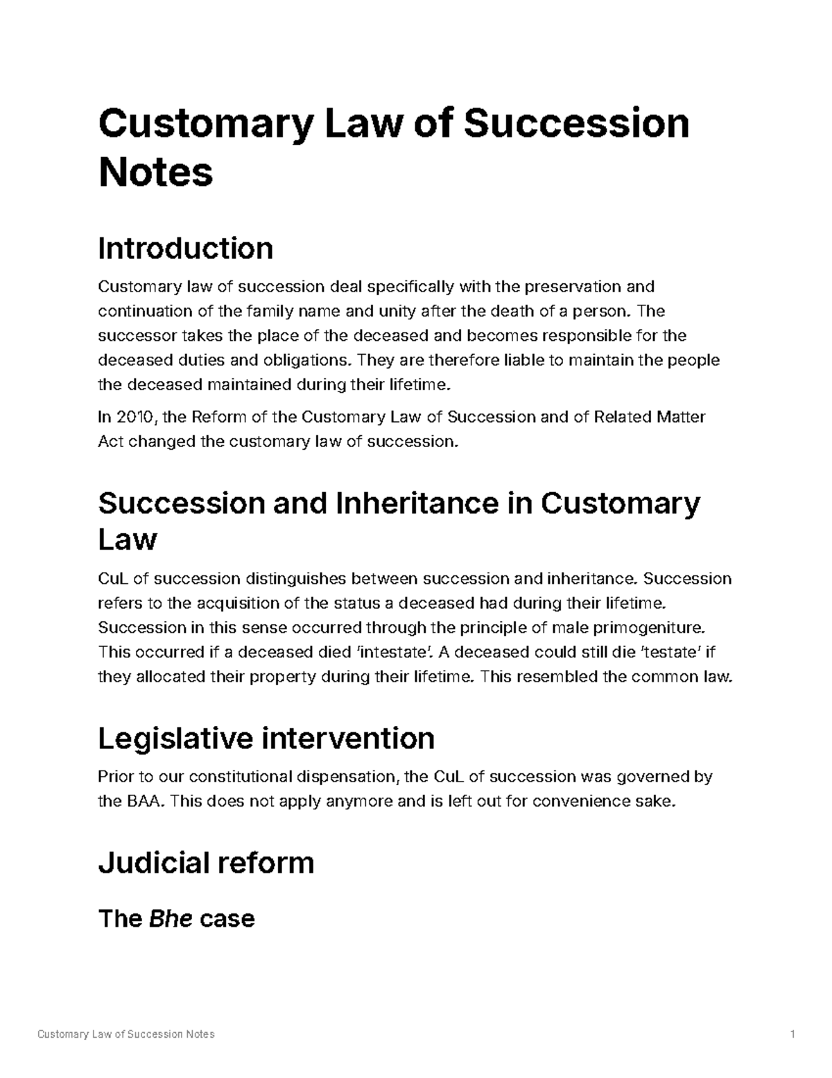 Customary Law Sucession Notes - Customary Law of Succession Notes ...