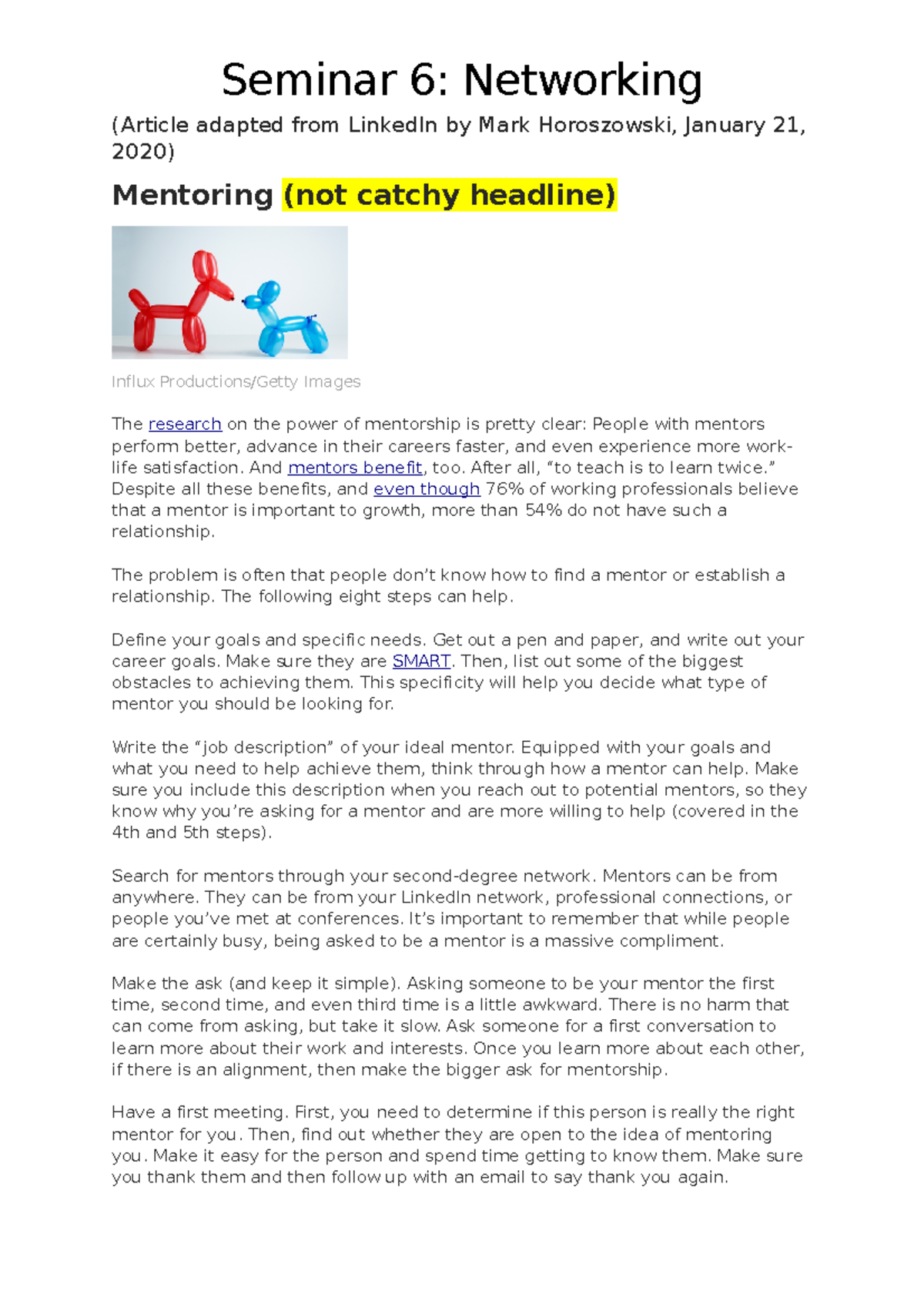 Seminar 6 Linked In Article - Seminar 6: Networking (Article adapted ...
