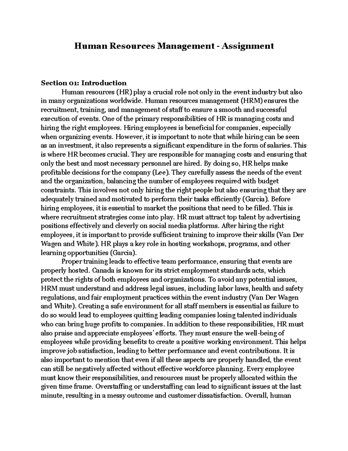 HR Management - Human Resources Management - Assignment Section 01: Introduction Human resources ...