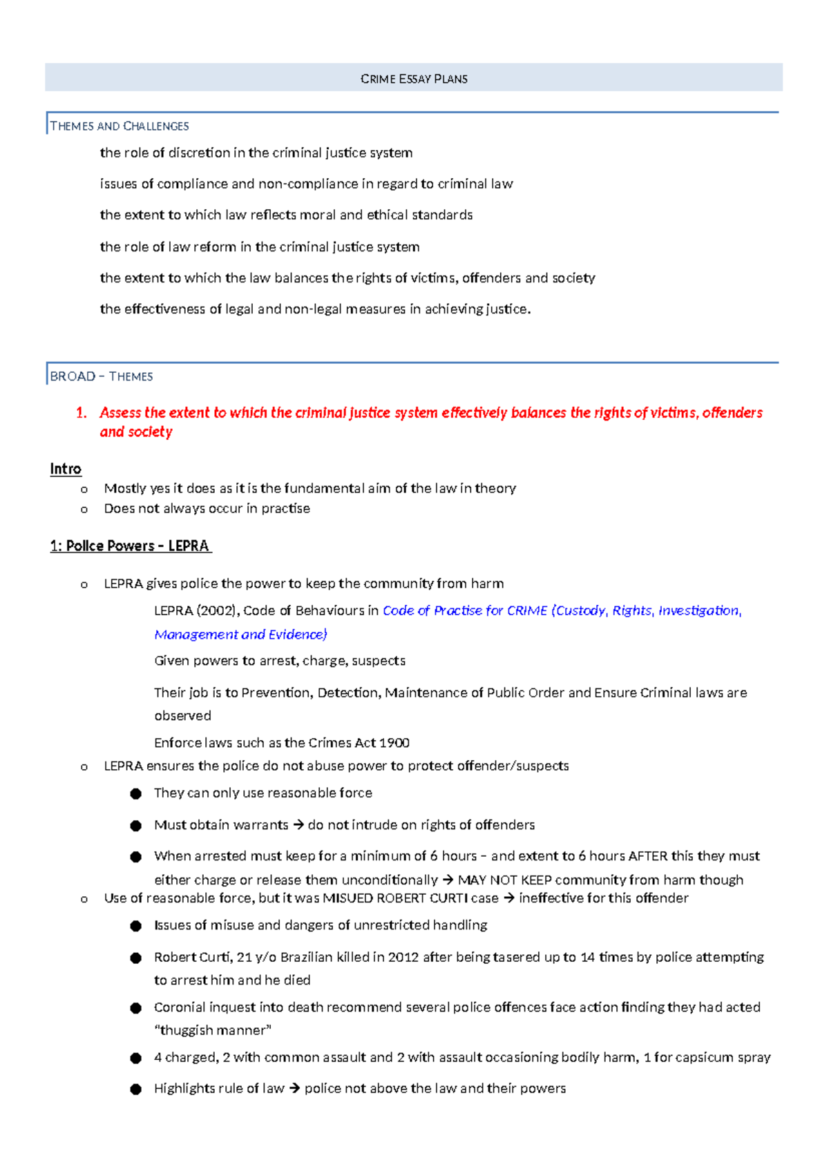 Crime - Essay Plan (Neilab Osman) - CRIME ESSAY PLANS THEMES AND ...