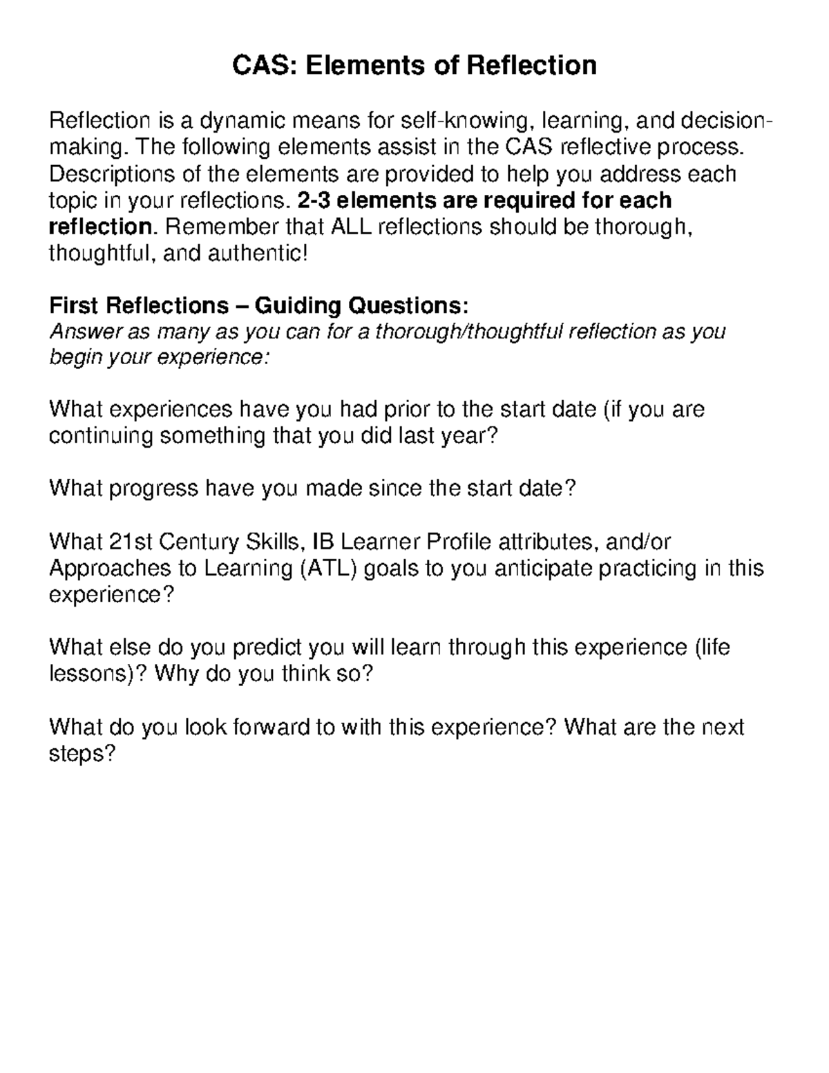 CAS+Reflection+Elements - CAS: Elements of Reflection Reflection is a ...