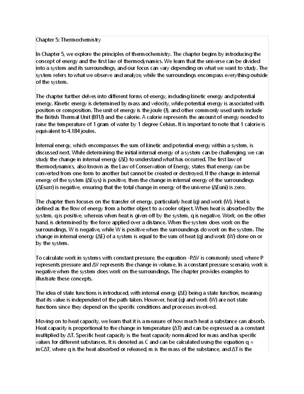 Chapter 5 Notes - Chapter 5: Thermochemistry In Chapter 5, we explore ...