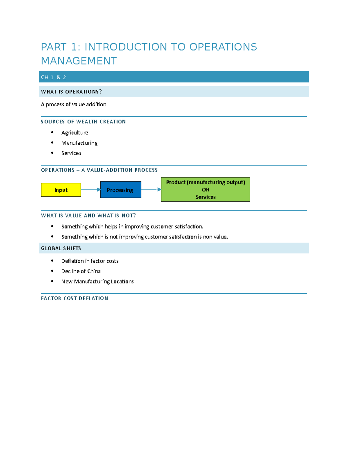 Operations Management Summary - PART 1: INTRODUCTION TO OPERATIONS ...
