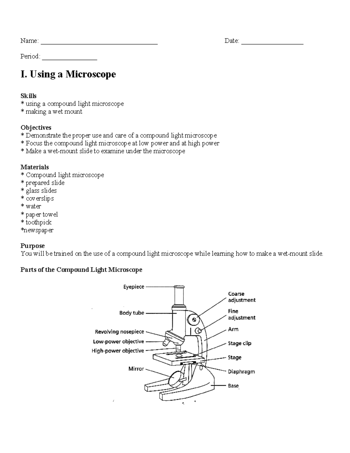 Microscope Lab 12.1 college Bio - Name ...