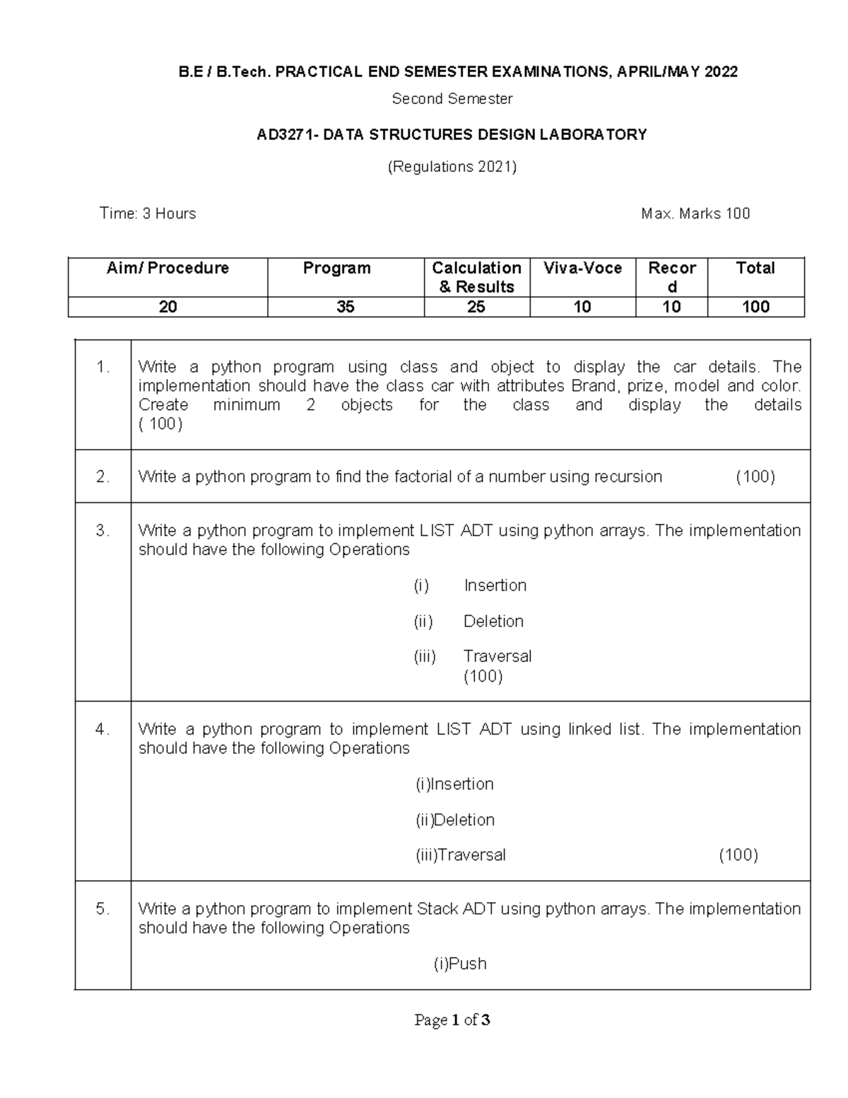 AD3271 SET3 - Anna university Data structures lab question set 3 - B ...