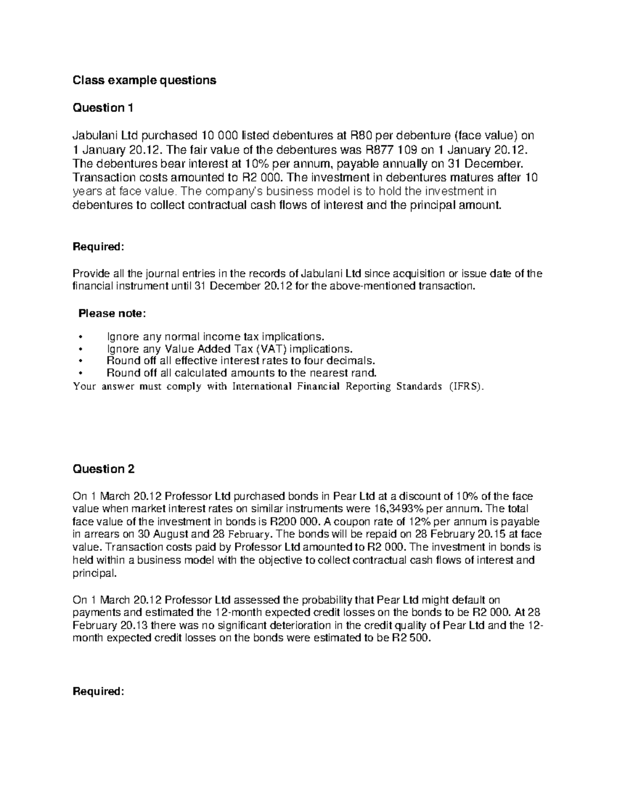 Class Practical Question - Class example questions Question 1 Jabulani ...