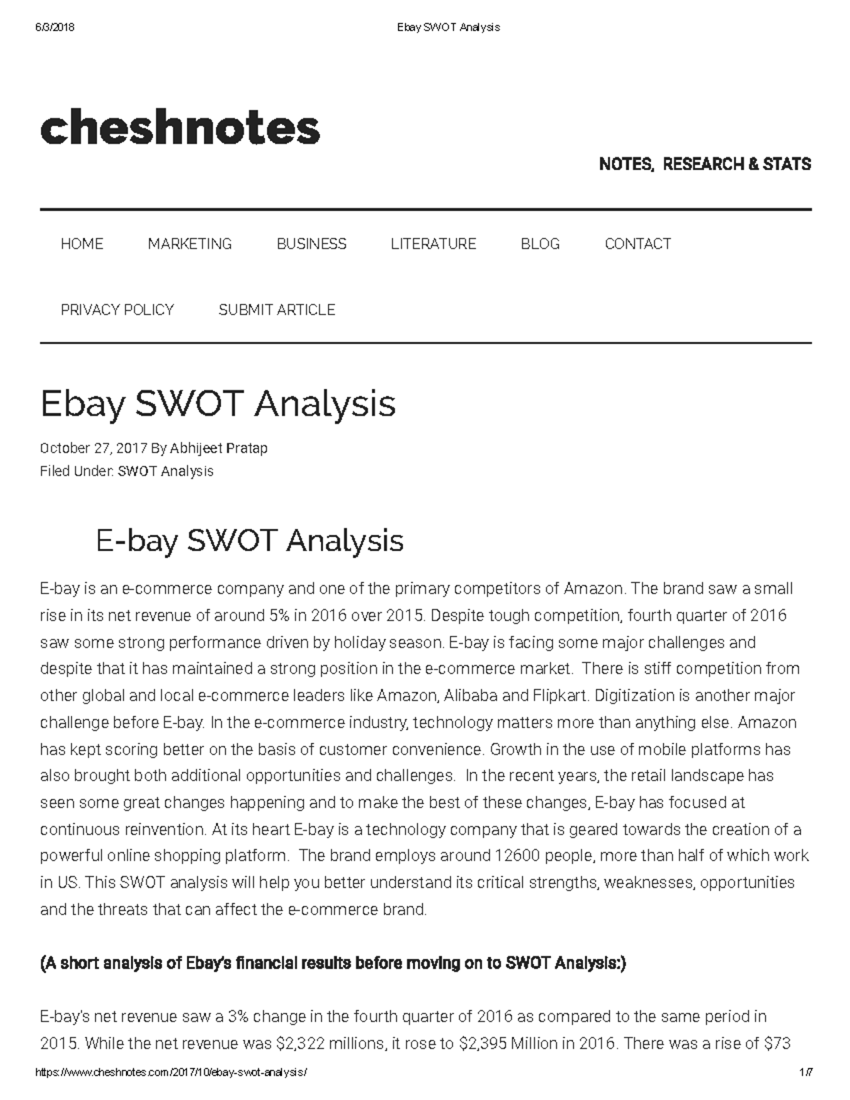 Ebay SWOT Analysis - It was nice. - cheshnotes NOTES, RESEARCH & STATS ...