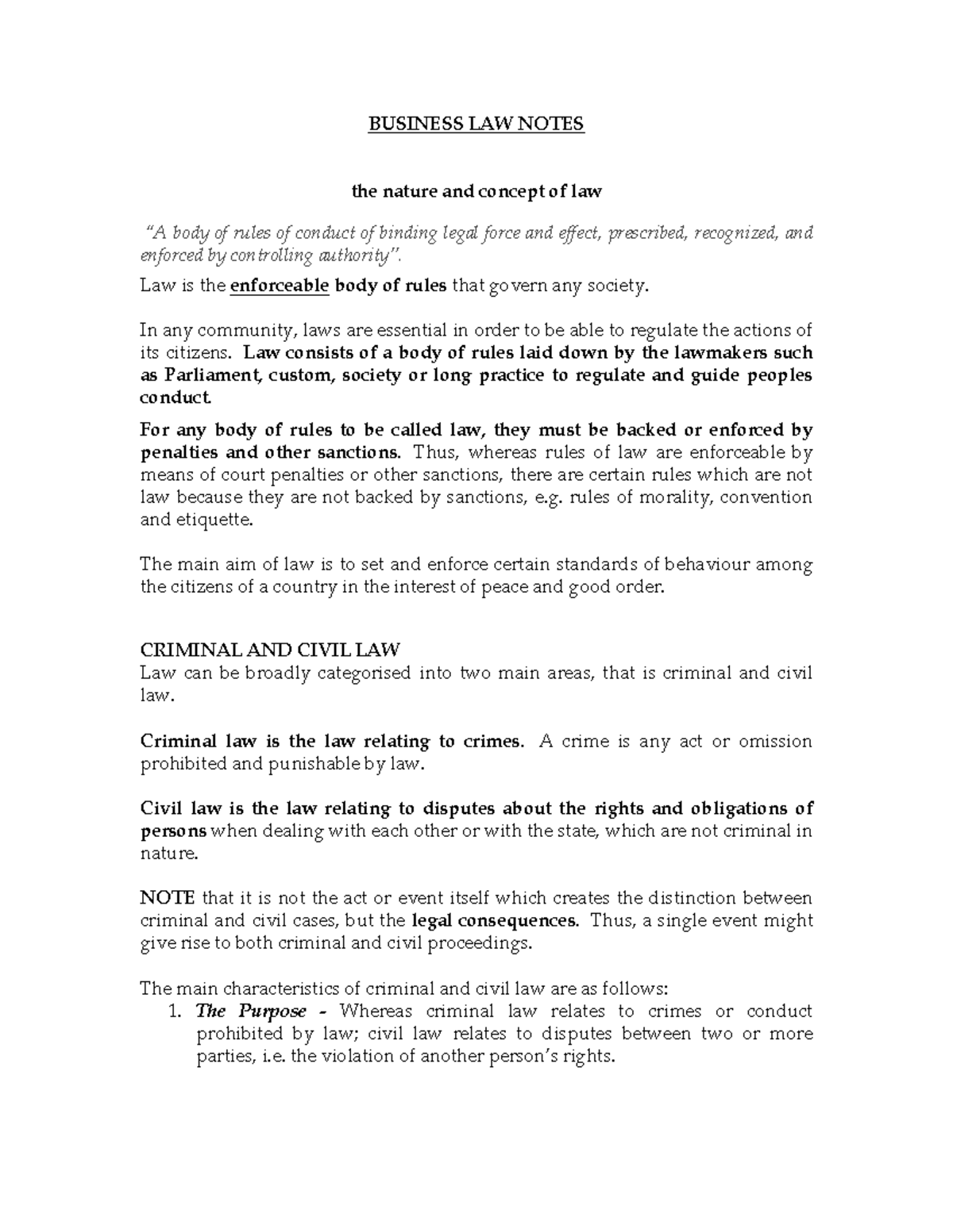Business LAW Notes - lecture note in-class - BUSINESS LAW NOTES the ...