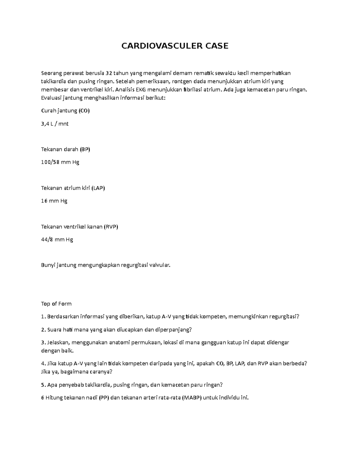 Cardiovascular CASE - abcd - CARDIOVASCULER CASE Seorang perawat ...