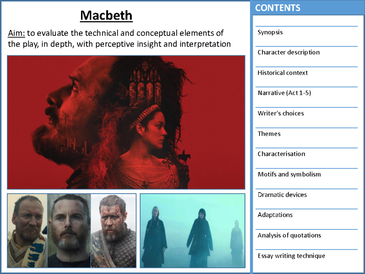 Macbeth 1 - scene by scene summary - ####### CONTENTS Macbeth Aim:to ...