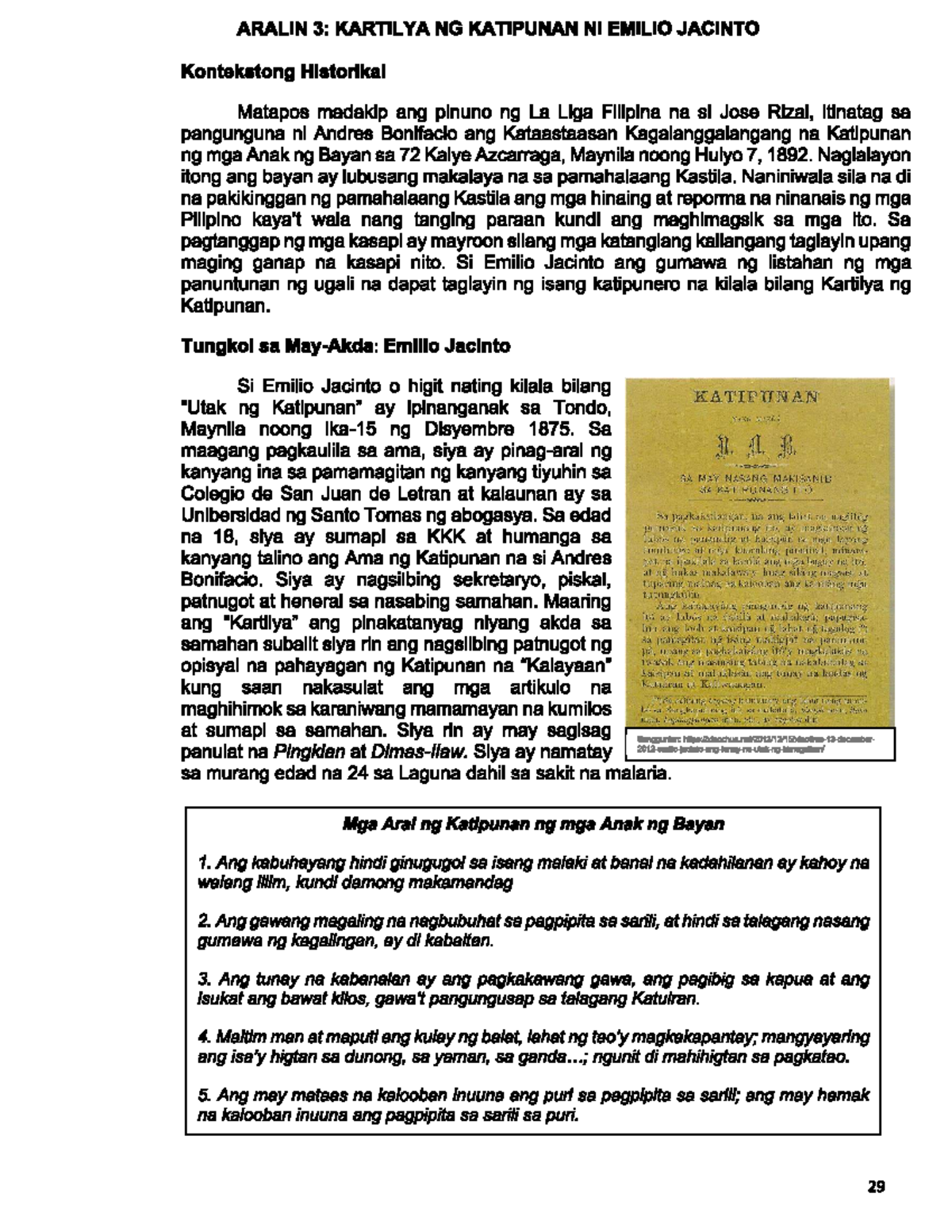Kartilya ng Katipunan ni Emilio Jacinto (Readings to the Philippine History) - Readings in PH ...