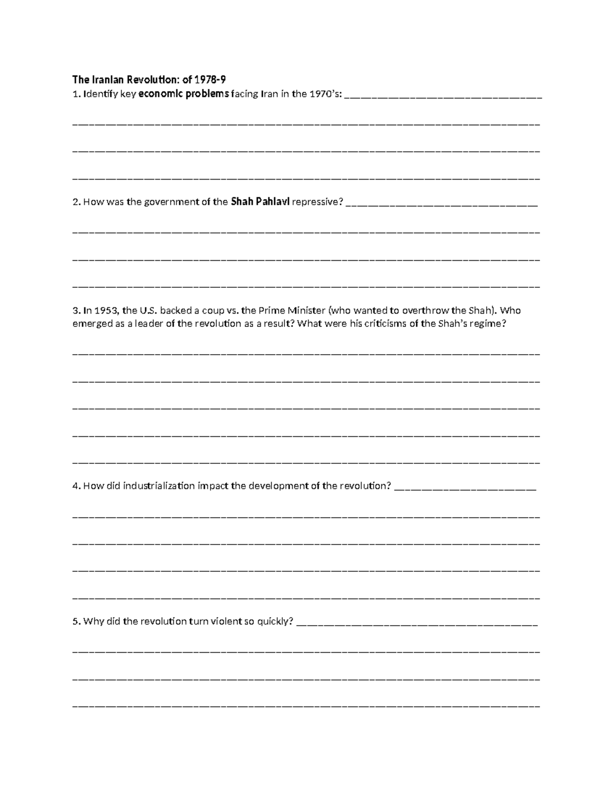 The Iranian Revolution doc activity - The Iranian Revolution: of 1978 ...